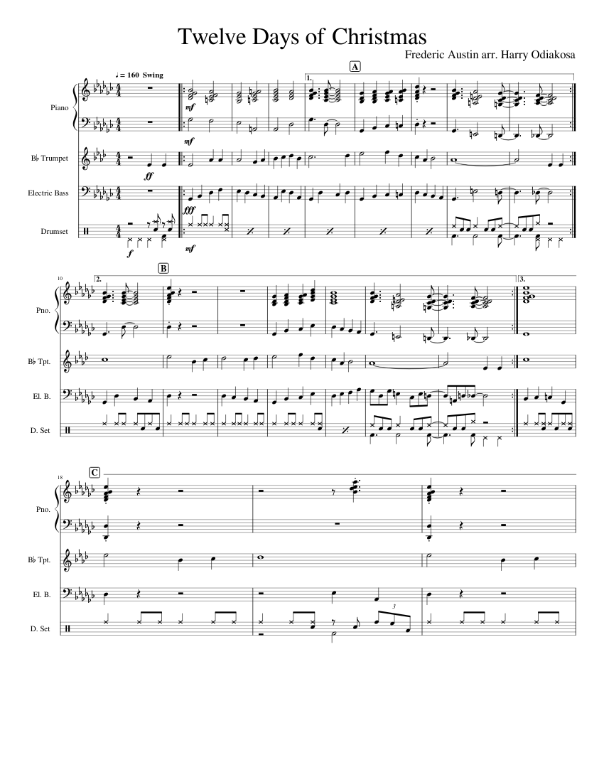 Twelve Days of Christmas - Jazz Arrangement by Harry Odiakosa Sheet ...