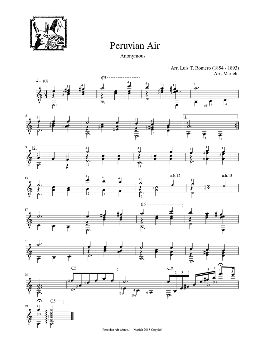 Peruvian Air - Anonymous Sheet Music for Guitar (Solo) | MuseScore.com