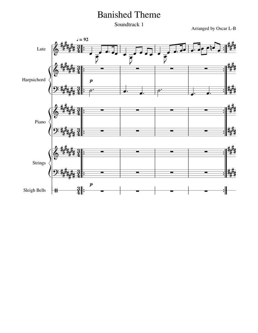 Banished Themes Sheet Music for Piano, Harpsichord, Strings group ...