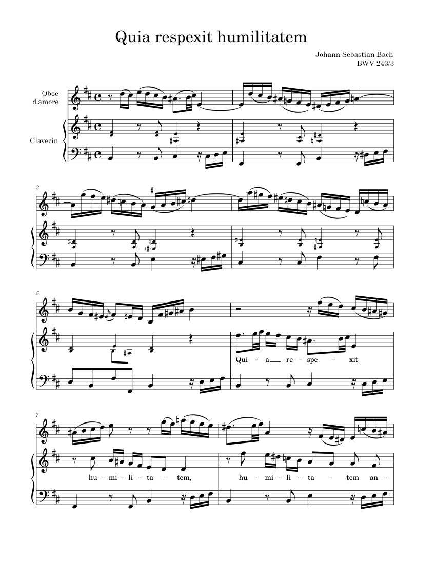 Quia respexit humilitatem Sheet Music for Harpsichord, Oboe (Mixed Ensemble) | MuseScore.com