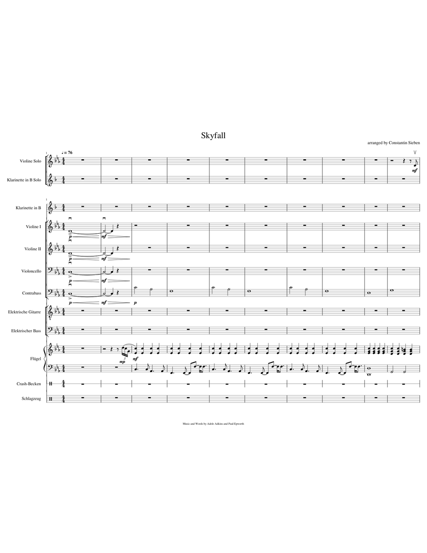 Skyfall Sheet music for Piano, Clarinet in b-flat, Crash, Violin & more ...
