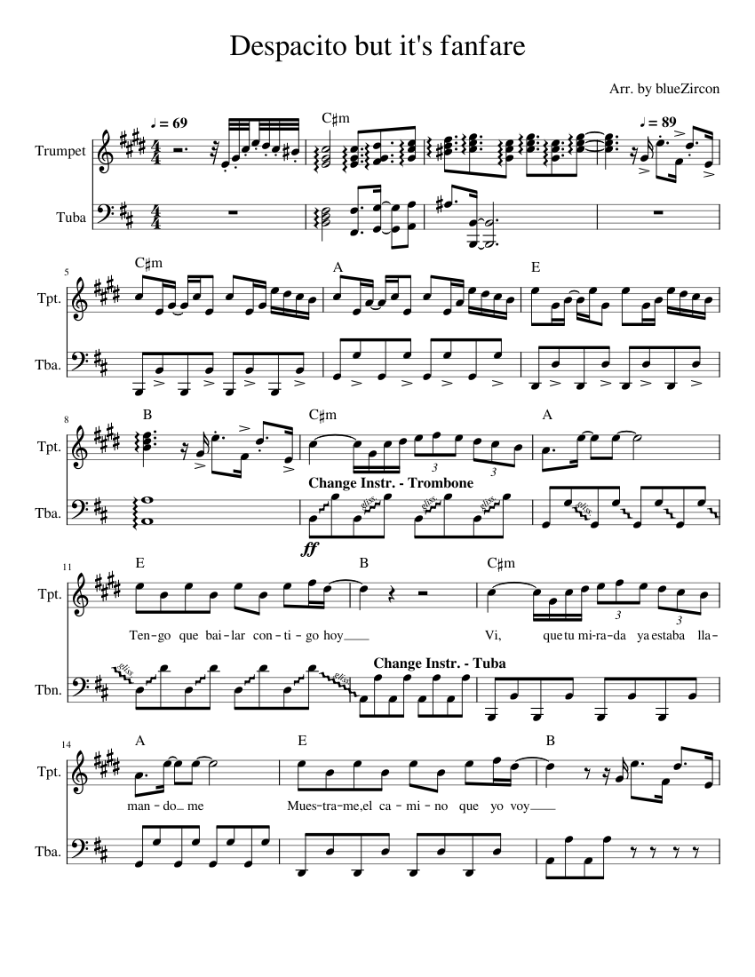 Despacito But It Sounds Like Fanfare Sheet music for Tuba, Trumpet ...