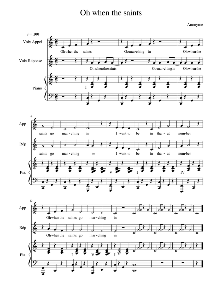 Oh when the saints Sheet Music with Chords for Piano, Vocals (Church ...