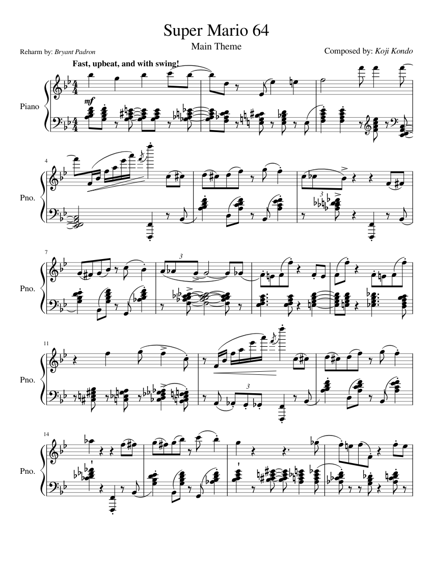 Super Mario 64 Main Theme (Reharmonization) Sheet Music for Piano (Solo ...
