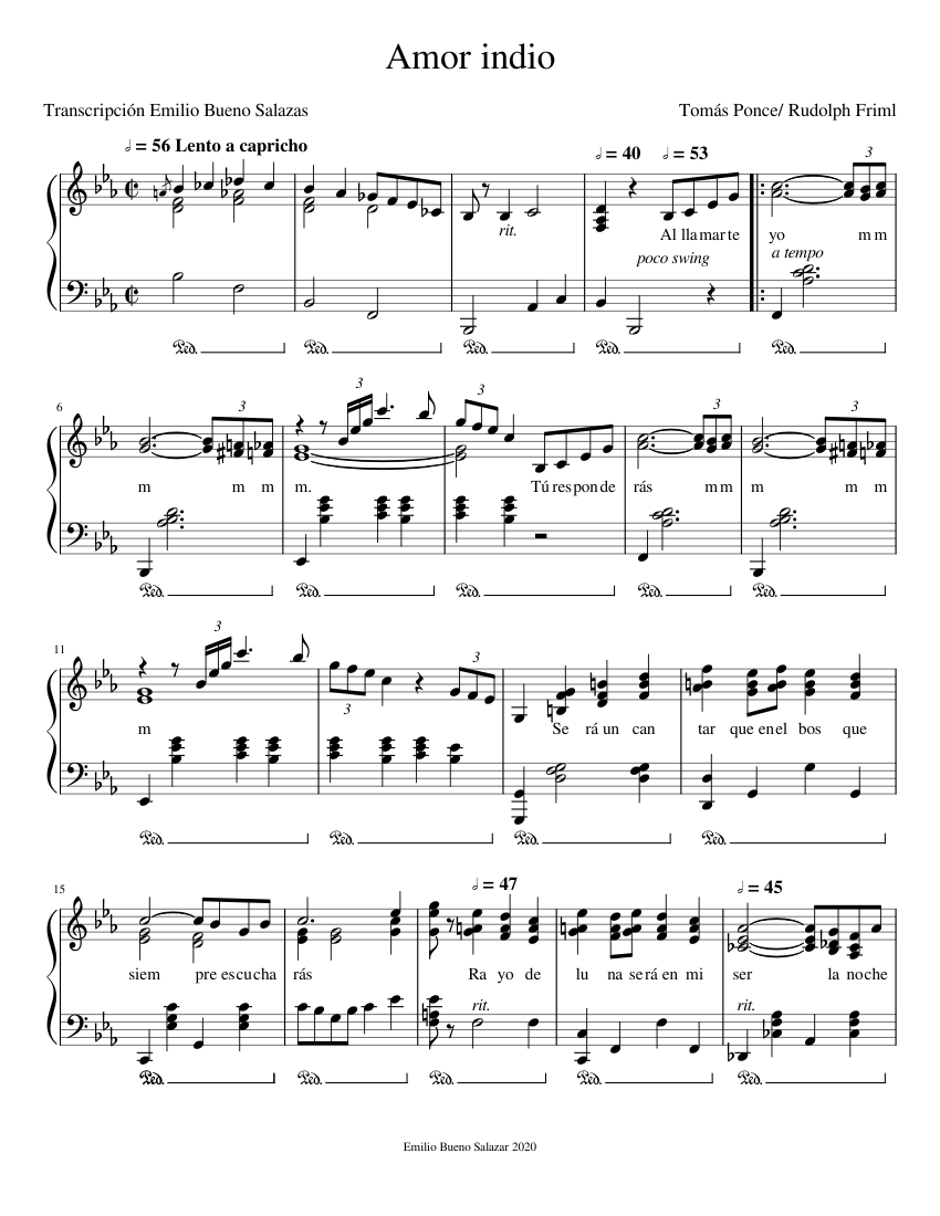 Amor indio Transcripción Emilio Bueno Sheet music for Piano (Solo ...