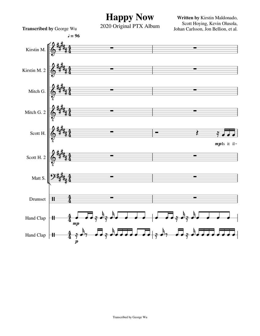 Happy Now - Pentatonix (Full Sheet Music with Lyrics) Sheet music for ...
