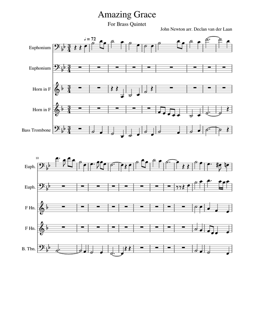 Amazing Grace Brass Quintet Sheet music for Euphonium, Trombone bass ...