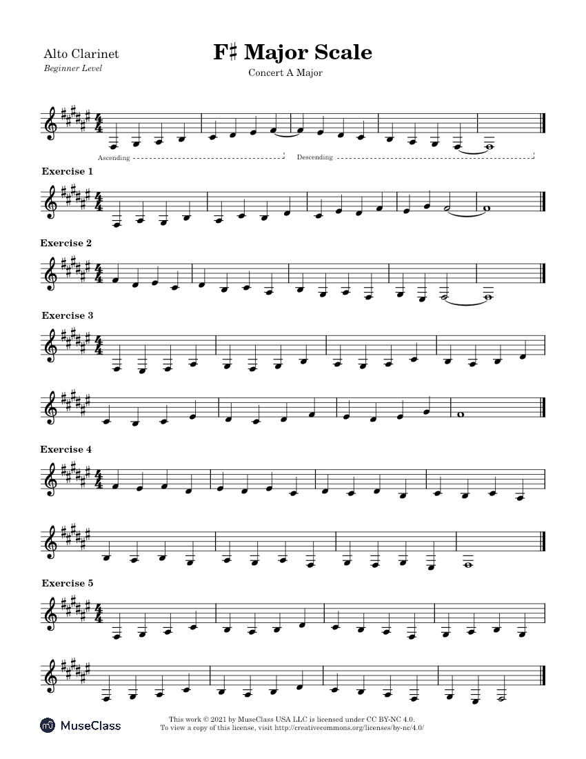 Concert A Major Scale Exercises-Beginner for Alto Clarinet Sheet Music ...