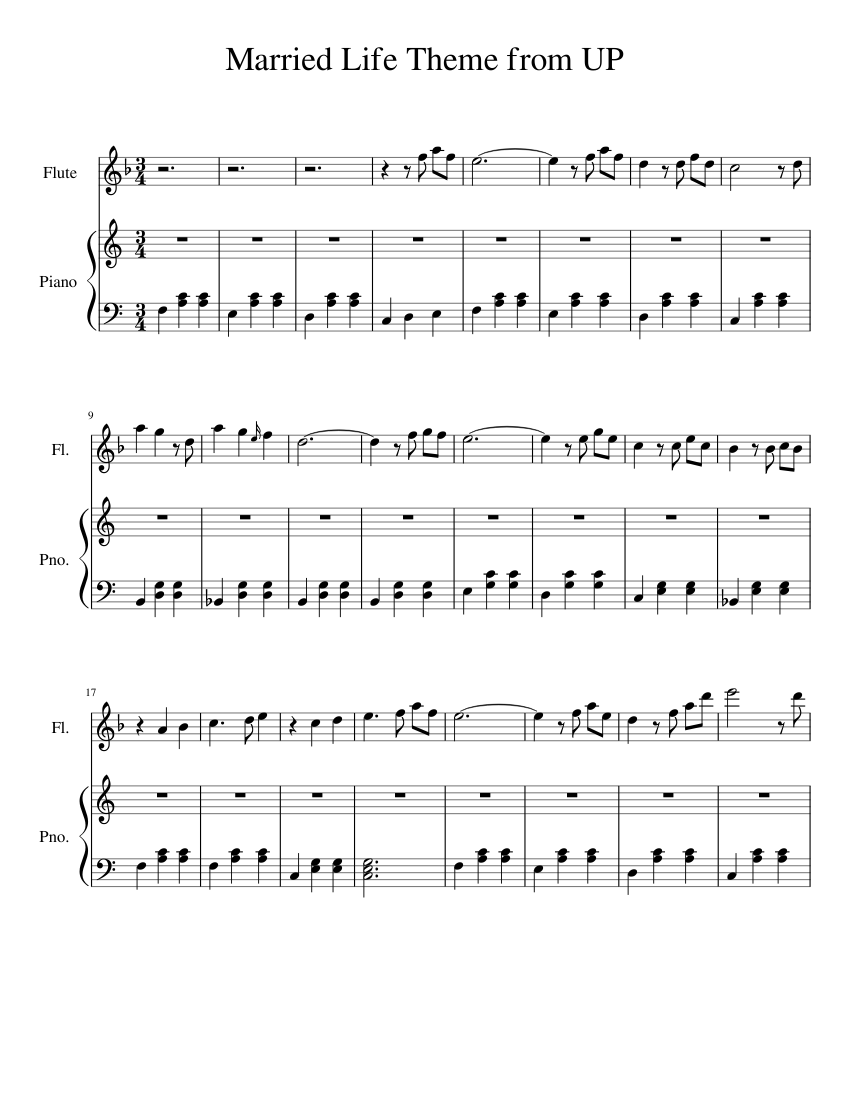 Married Life Theme from UP Sheet Music for Piano, Flute (Solo ...