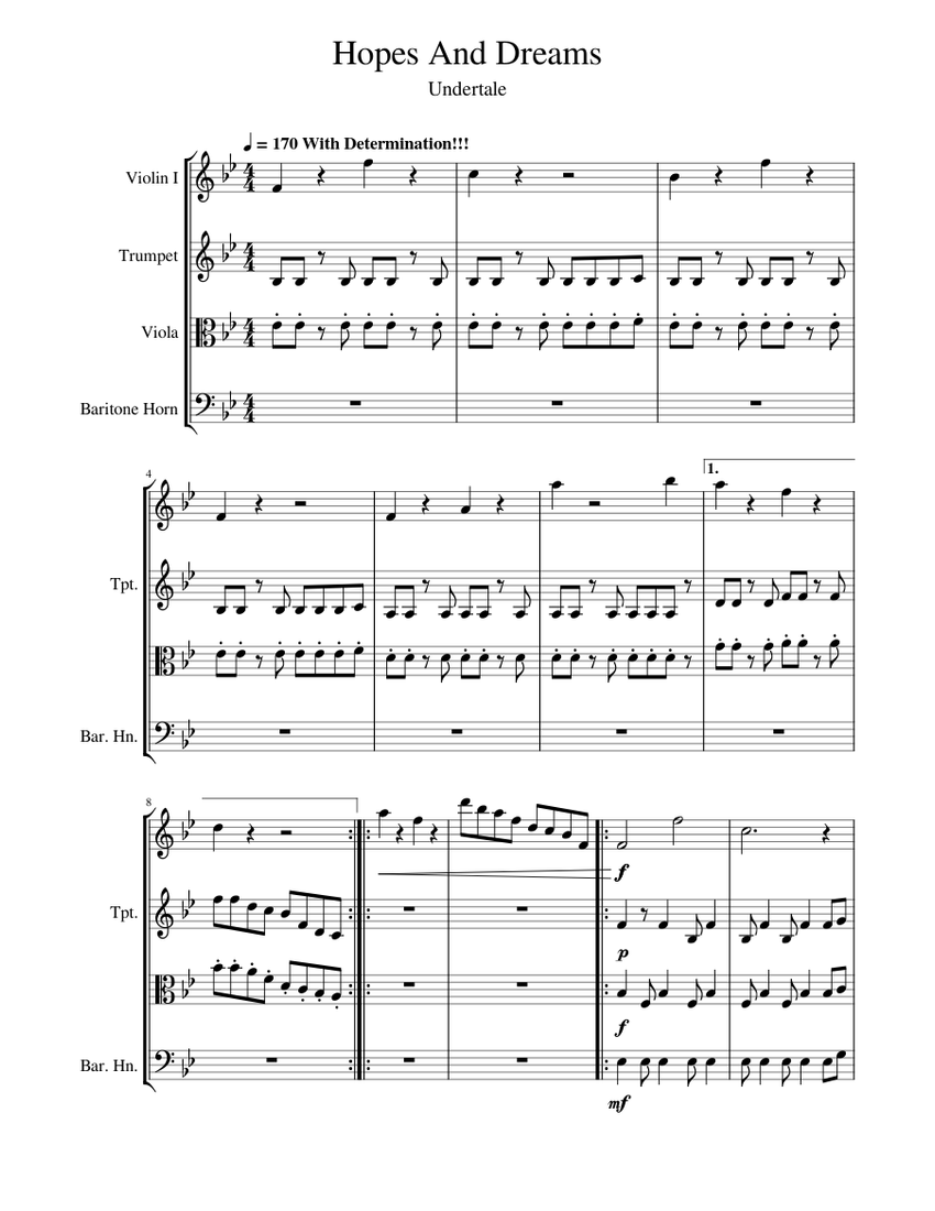 Hopes and Dreams – Toby Fox Sheet Music for Violin, Viola, Baritone horn, Trumpet other (Mixed ...
