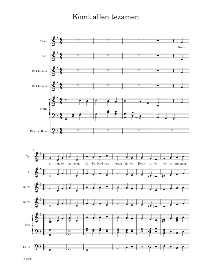 Komt allen tezamen – Misc Christmas Sheet music for Piano, Alto, Vocals ...