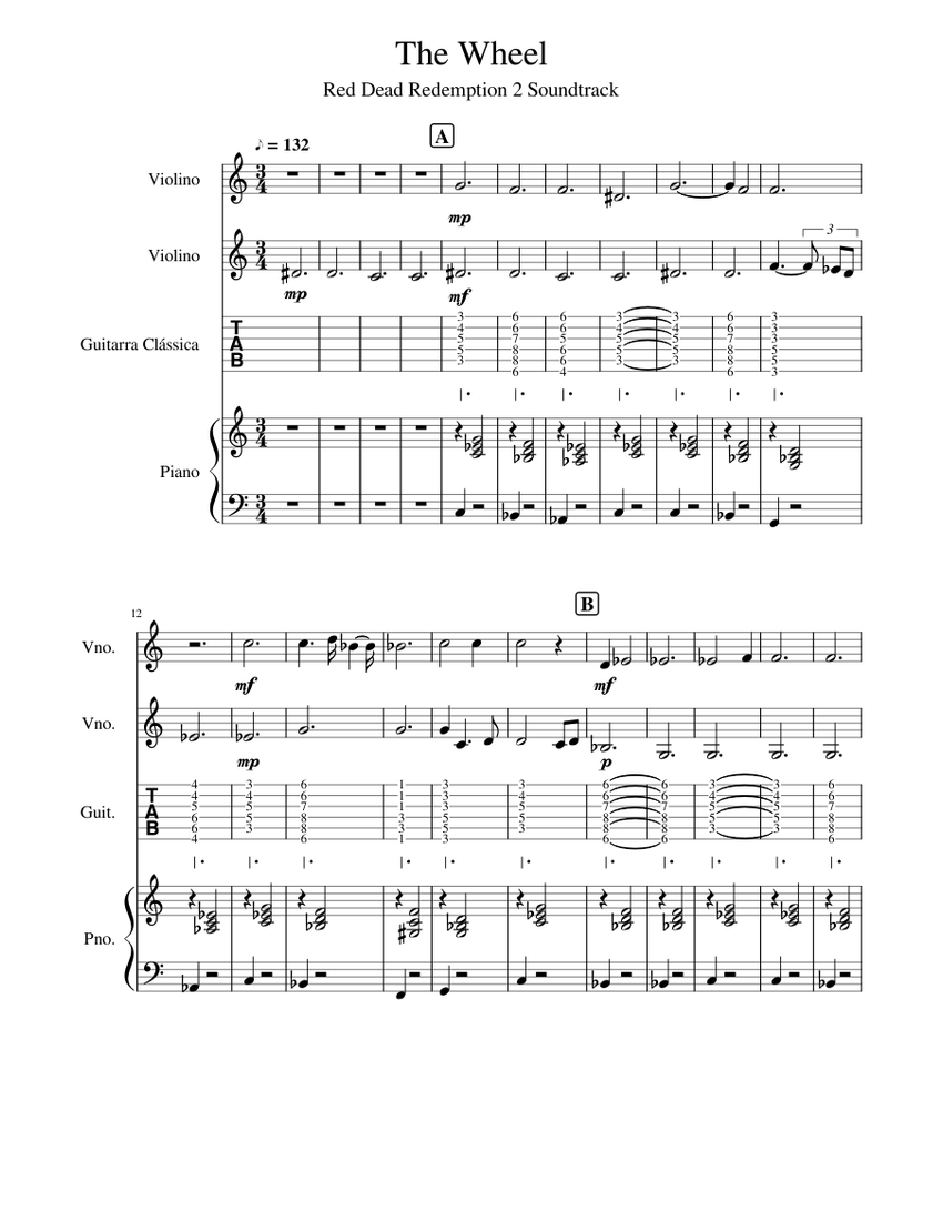 The Wheel- RDR 2 Sheet Music and Tab for Piano, Violin, Guitar (Mixed ...