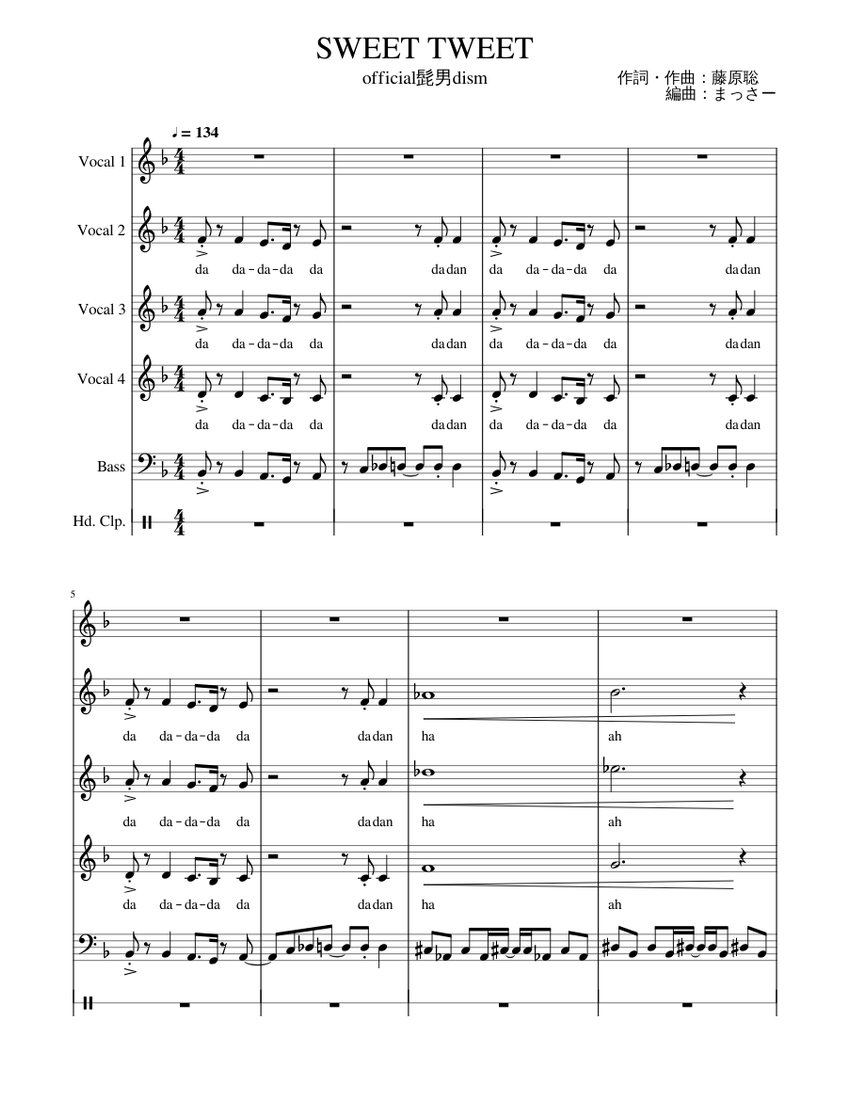 SWEET TWEET Sheet music for Piano, Hand clap (Mixed Ensemble ...
