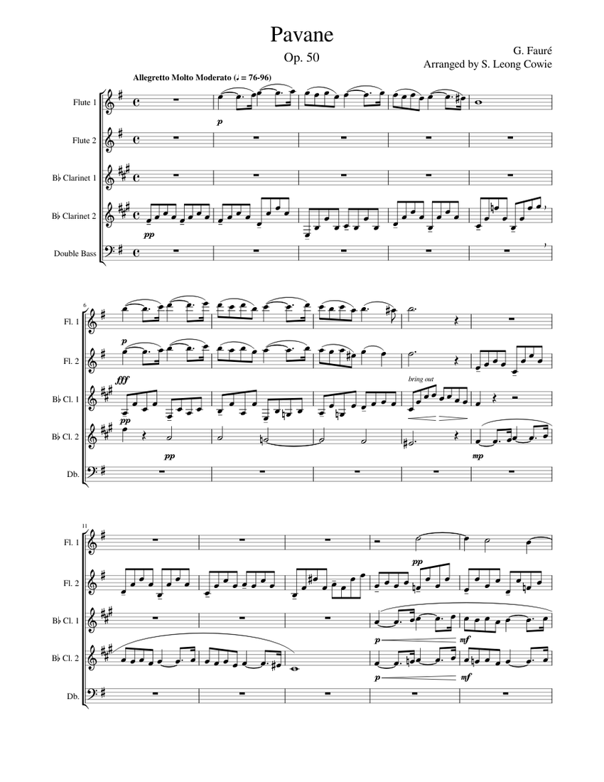 Pavane Op. 50 For Woodwind Quintet Sheet Music for Flute, Clarinet in b ...