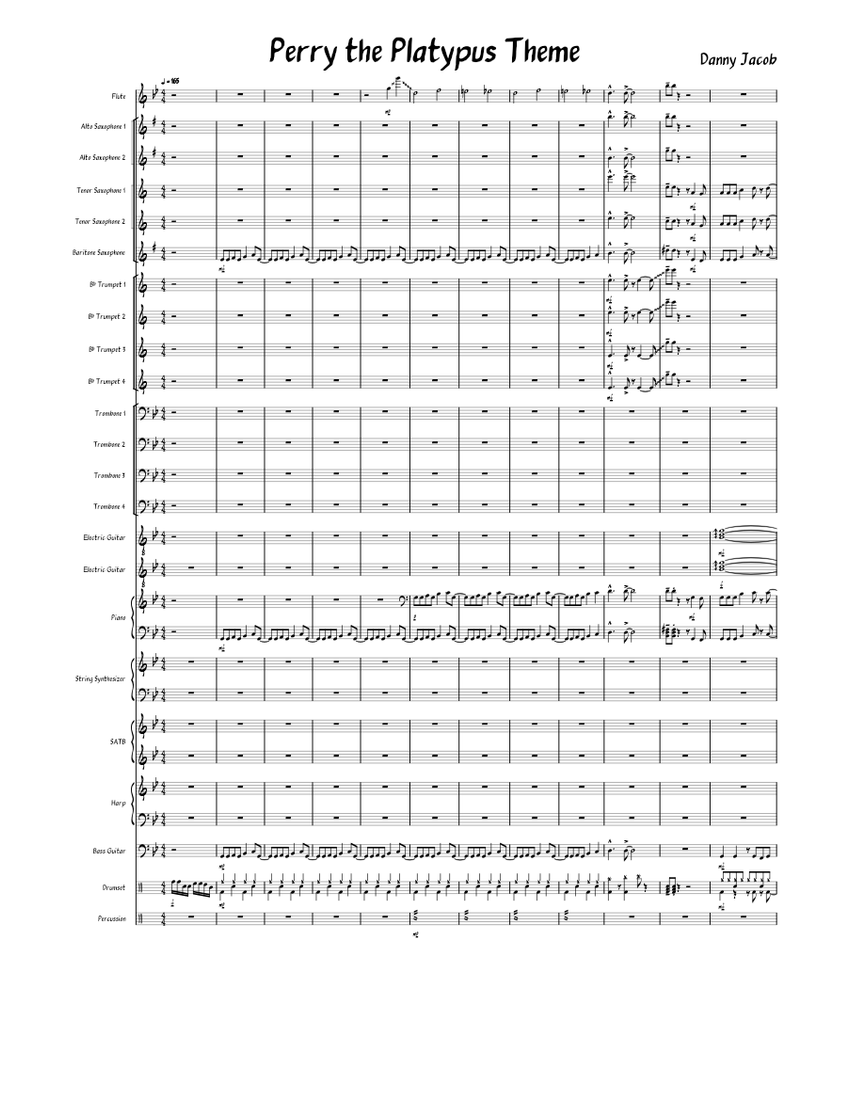 Perry the Platypus Theme Sheet Music for Piano, Trombone, Vocals, Flute ...