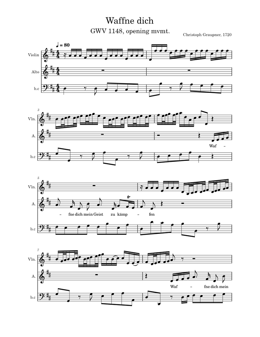Waffne dich mein Geist zu kämpfen, GWV 1148/20 – Christoph Graupner ...