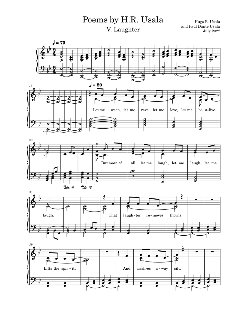 Poems by H.R. Usala - V: Laughter Sheet music for Piano (Piano-Voice ...