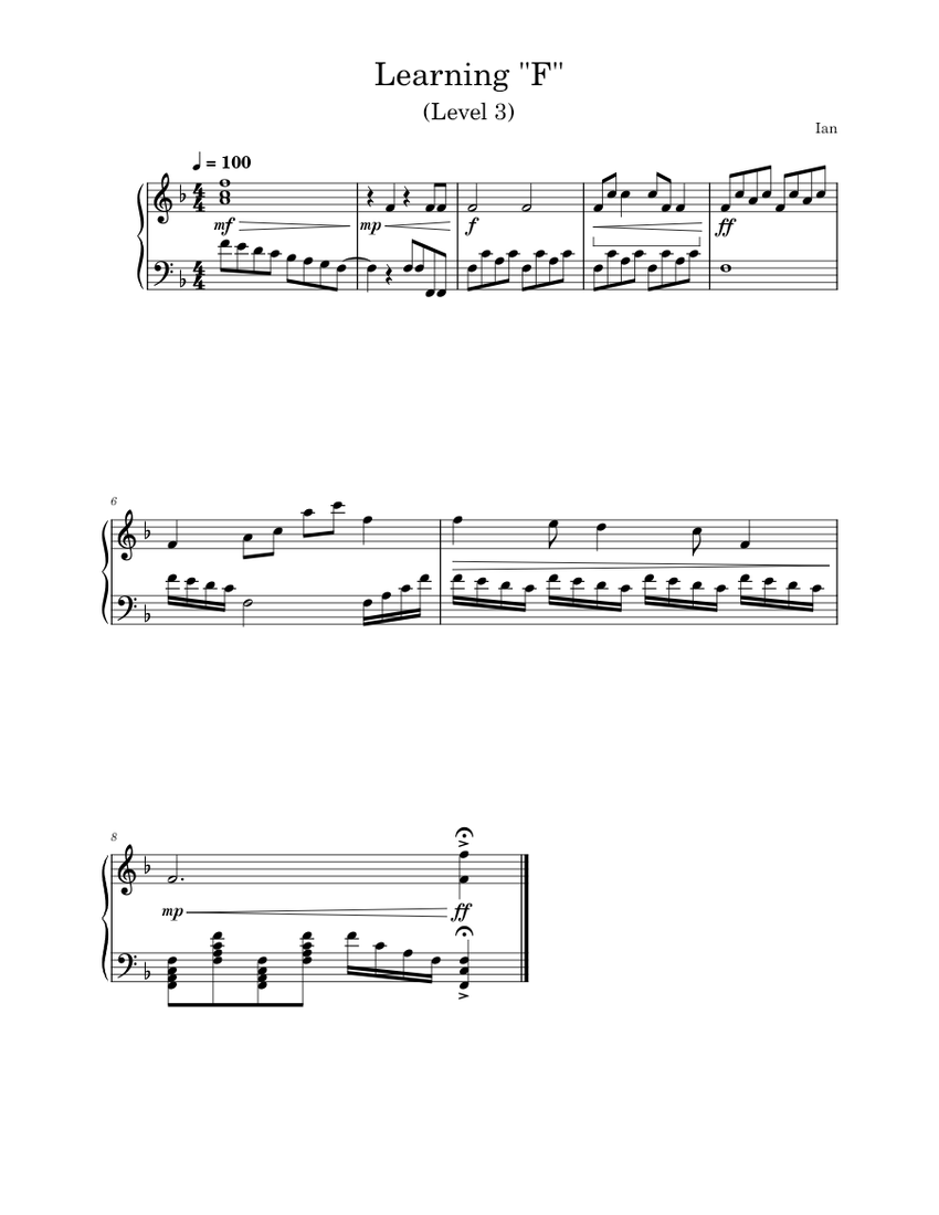 Learning F (Level 3) Sheet music for Piano (Solo) | Musescore.com