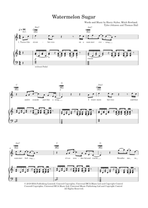Watermelon Sugar by Harry Styles Sheet Music with Chords for Piano ...