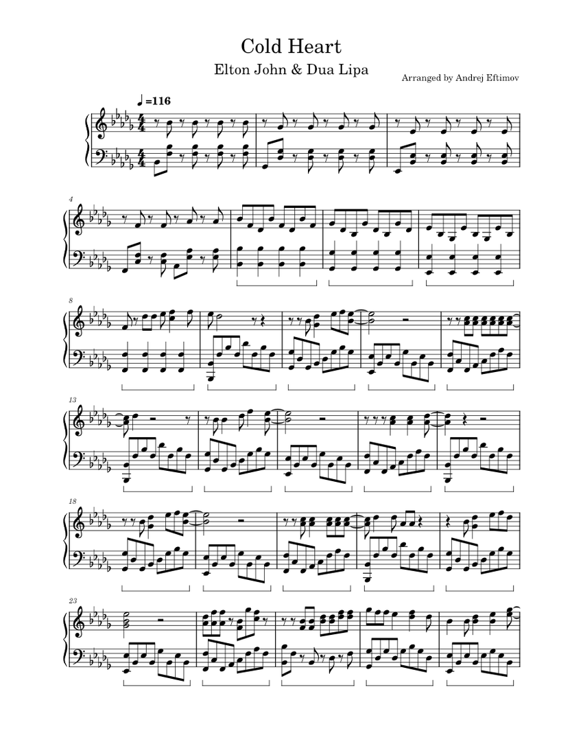 Cold Heart (PNAU Remix) – Elton John & Dua Lipa Sheet Music for Piano ...