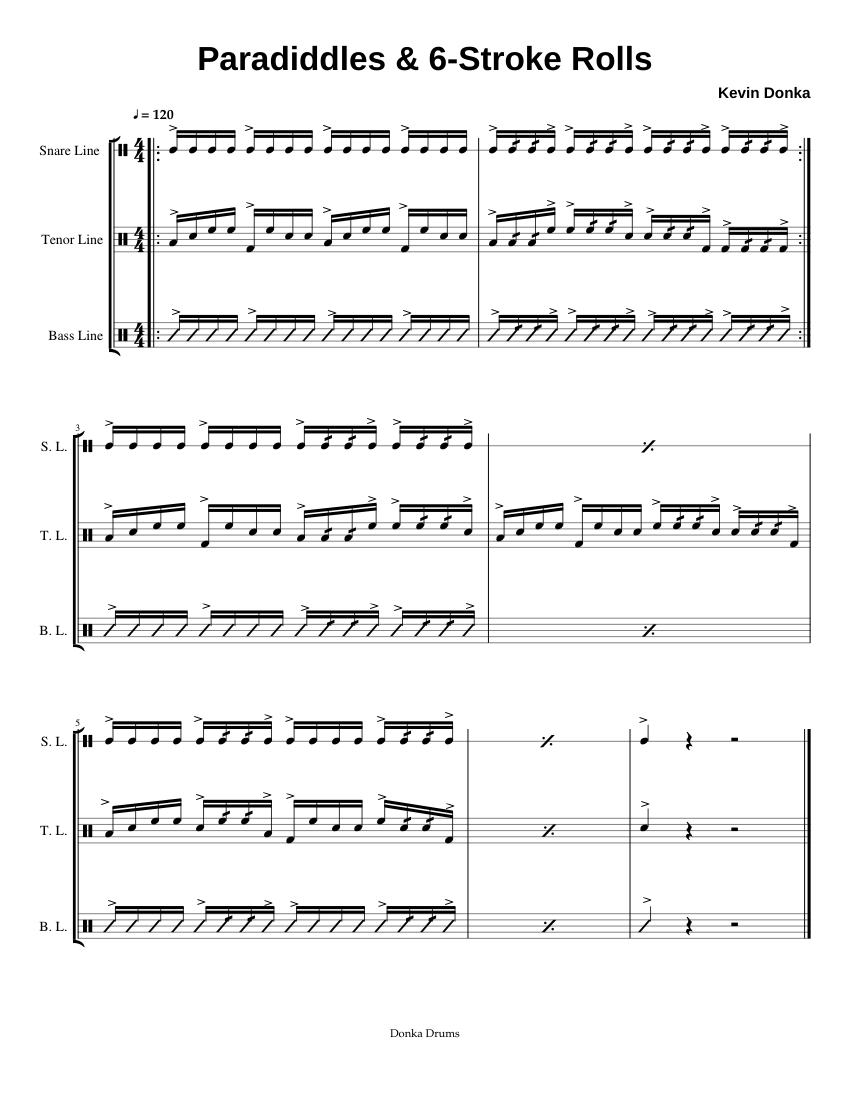 Paradiddles & 6-Stroke Rolls Sheet music for Snare drum, Tenor drum ...