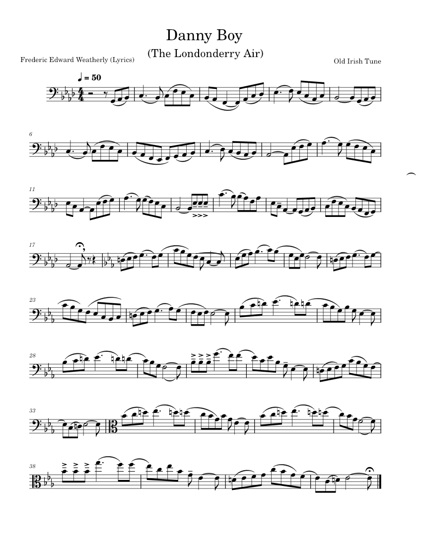 Danny Boy - Old Irish Tune Sheet music for Cello (Solo) | Musescore.com