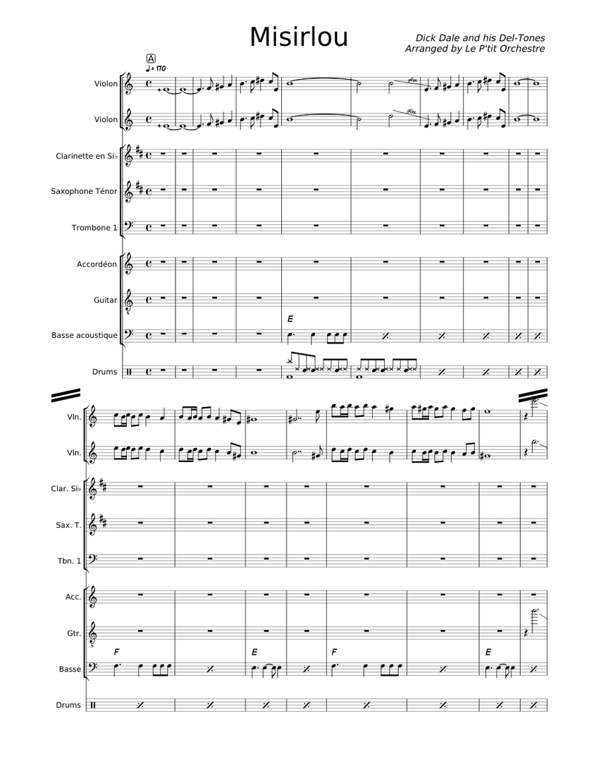 Misirlou POSC Sheet Music with Chords for Trombone, Accordion, Clarinet ...