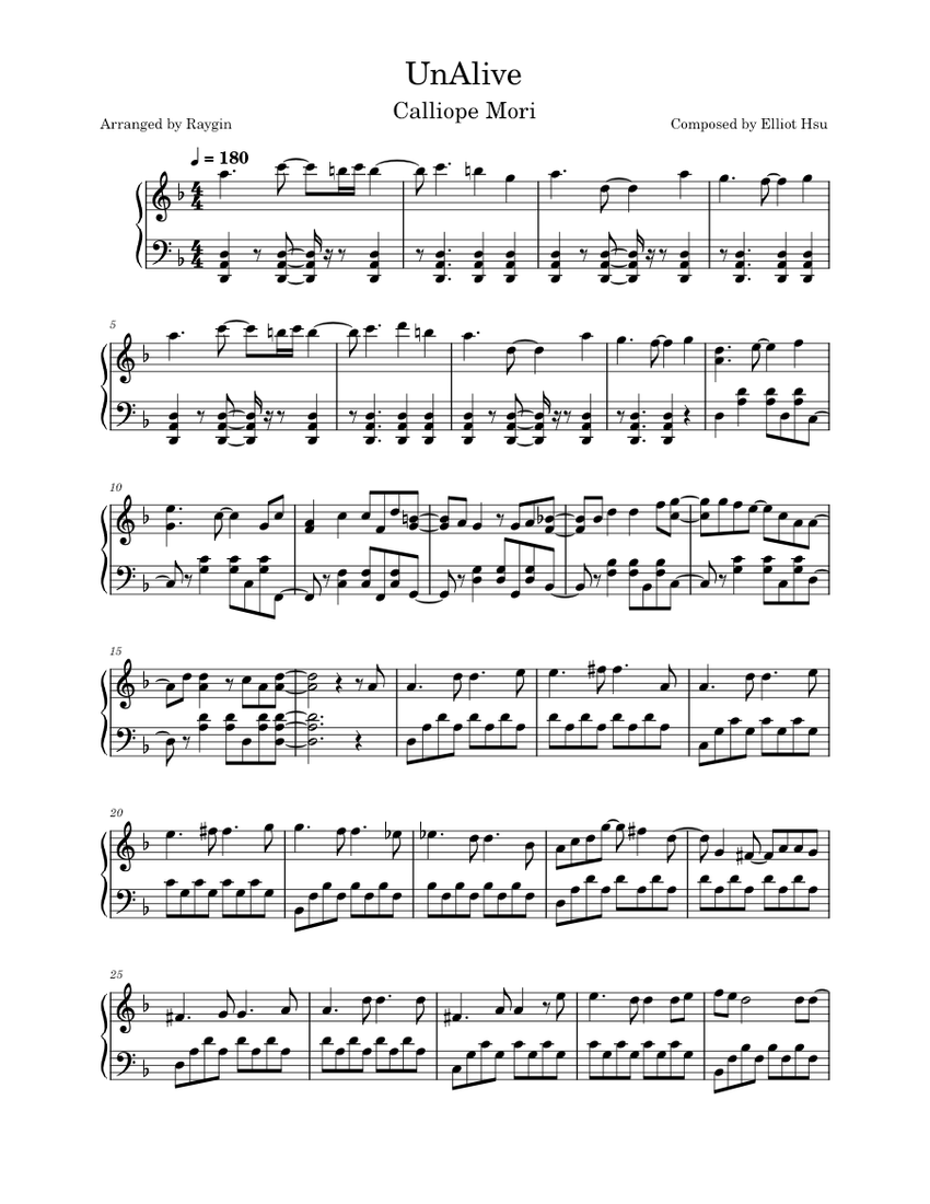 UnAlive – Calliope Mori Sheet music for Piano (Solo) | Musescore.com
