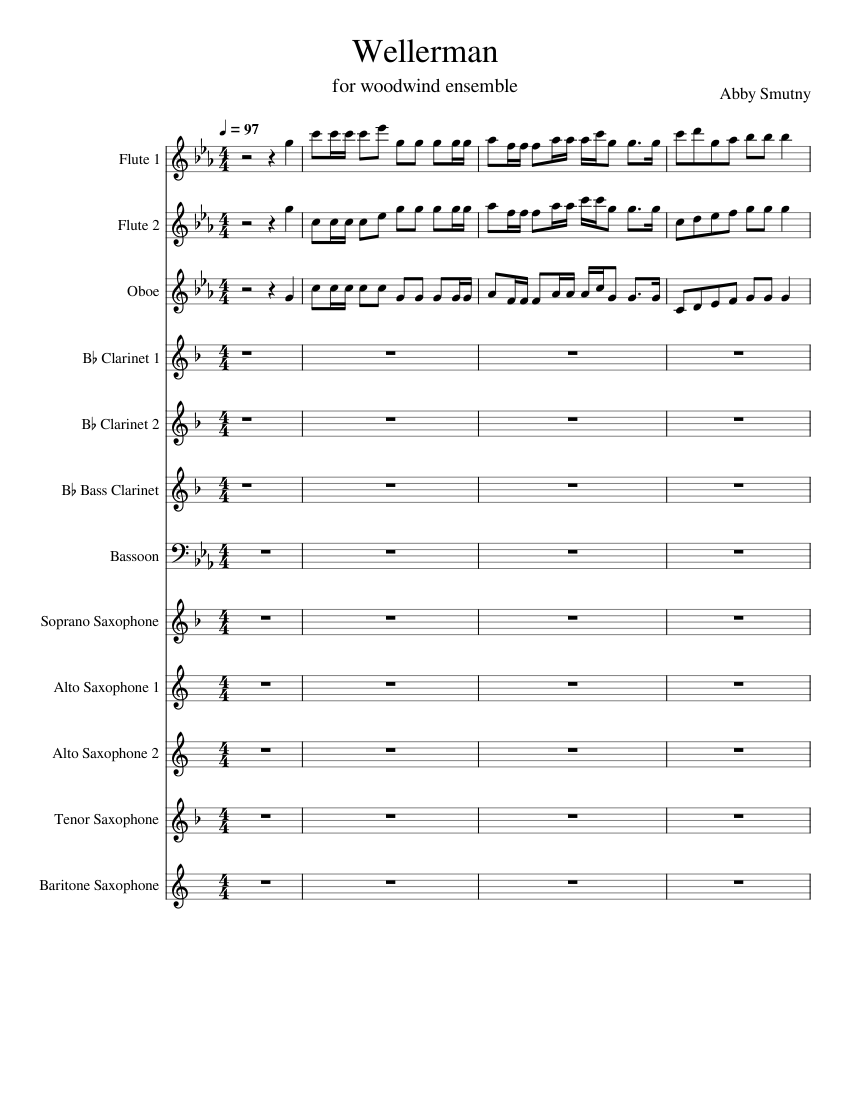 Wellerman Sheet Music for Flute, Oboe, Clarinet in b-flat, Clarinet ...