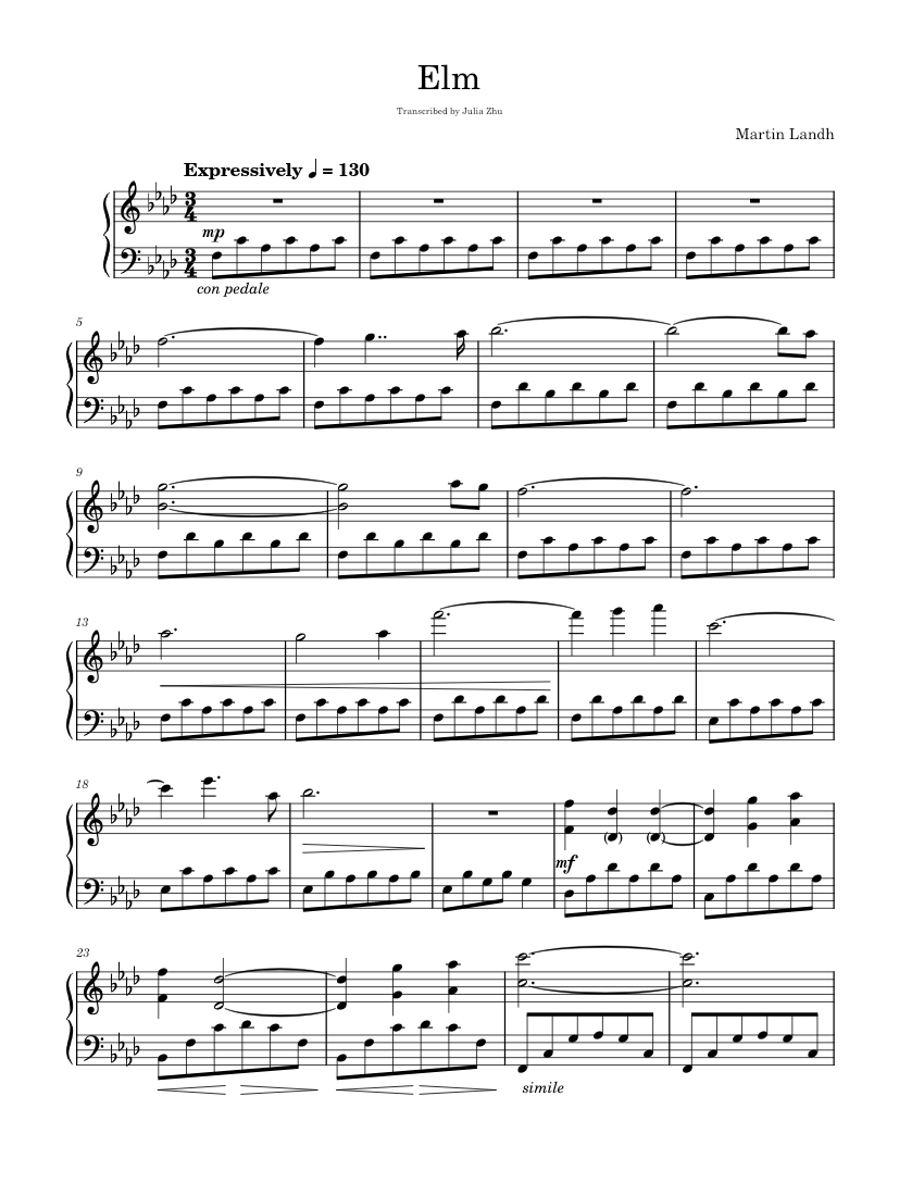 Elm | Martin Landh Sheet Music for Piano (Solo) | MuseScore.com