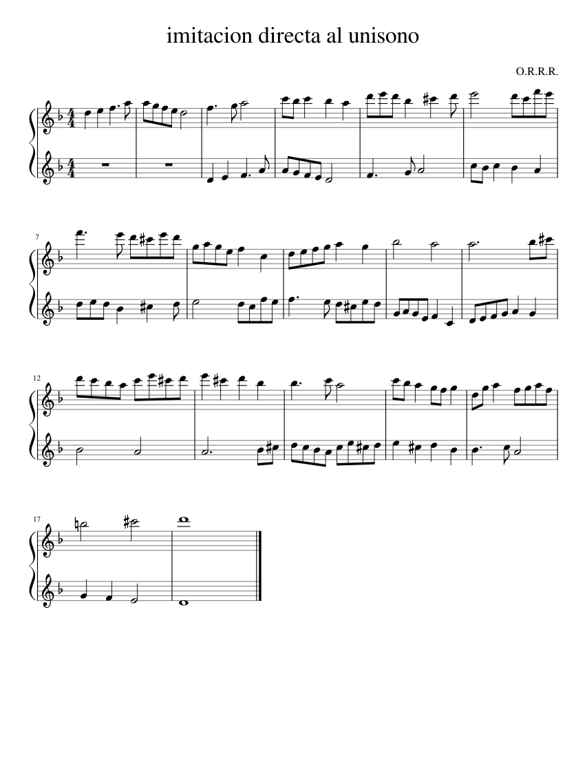 Imitación directa al unisono Sheet music for Piano (Solo) | Musescore.com