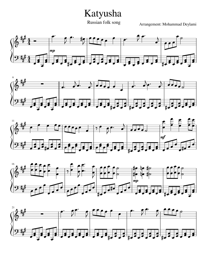 Katyusha Sheet Music for Piano (Solo) | MuseScore.com