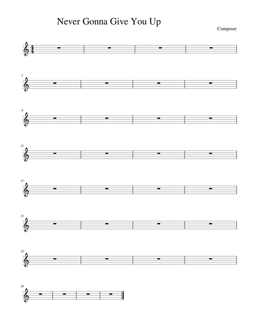 Never Gonna Give You Up – Rick Astley Never Gonna Give You Up Sheet ...