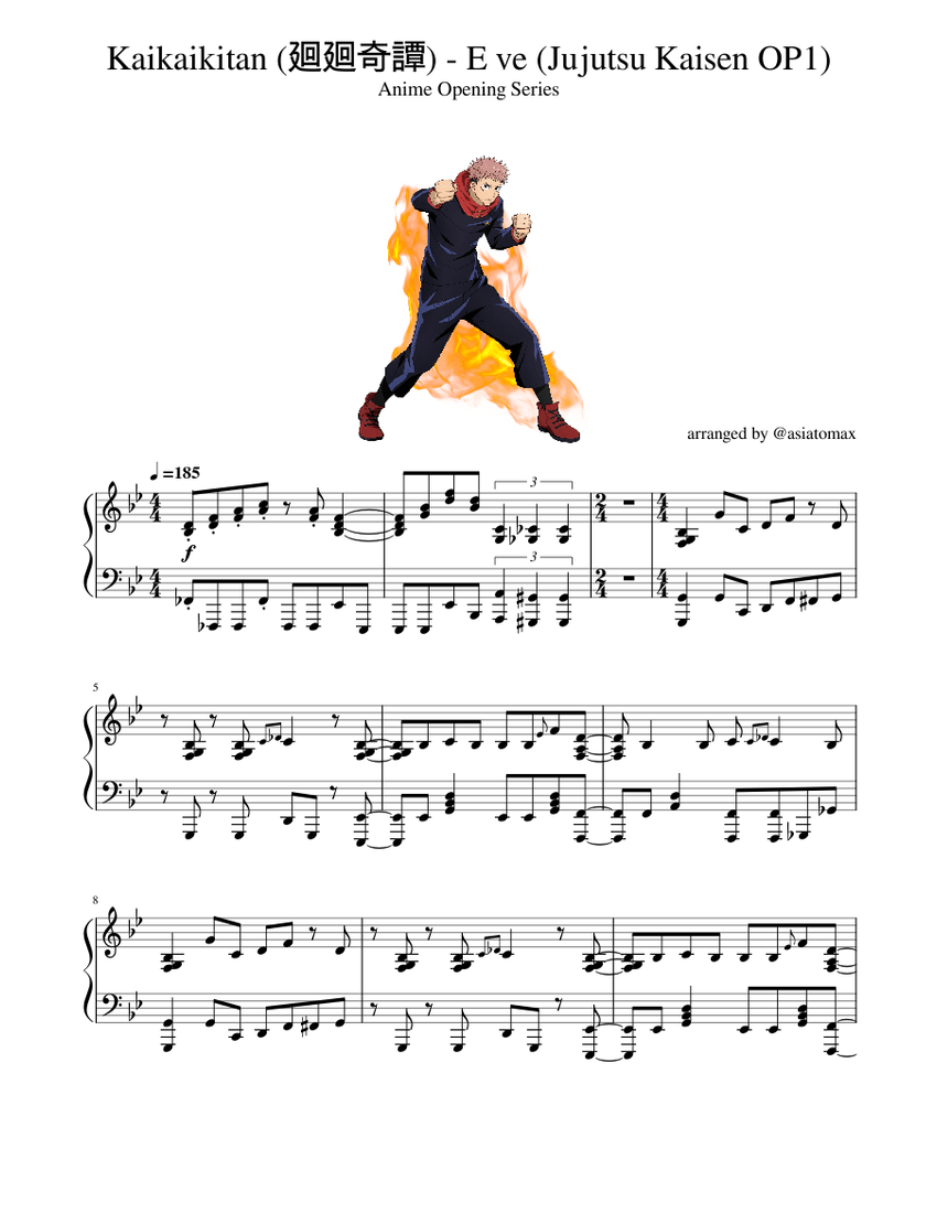[FULL]Jujutsu Kaisen Opening 1 (Kaikaikitan (廻廻奇譚) - E ve) Sheet Music ...