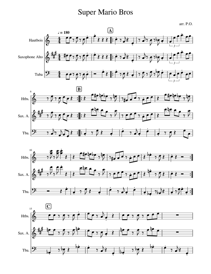 Super_Mario_Bros HTBS SAX TUBA Sheet music for Tuba, Oboe, Saxophone ...