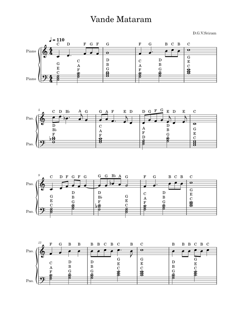 Vande Mataram - Sriramdadi Sheet music for Piano (Piano Duo ...