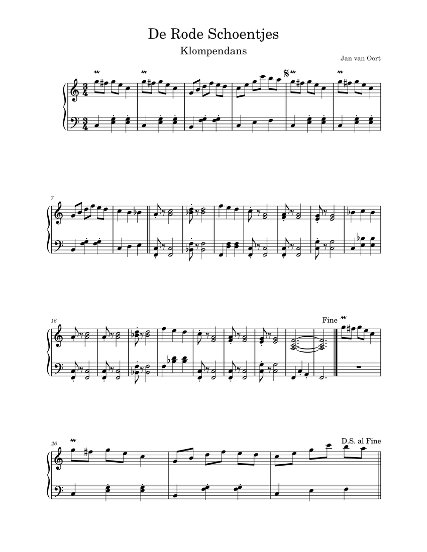 De Rode Schoentjes Eftelingsongs Sheet Music for Piano (Solo) Easy ...