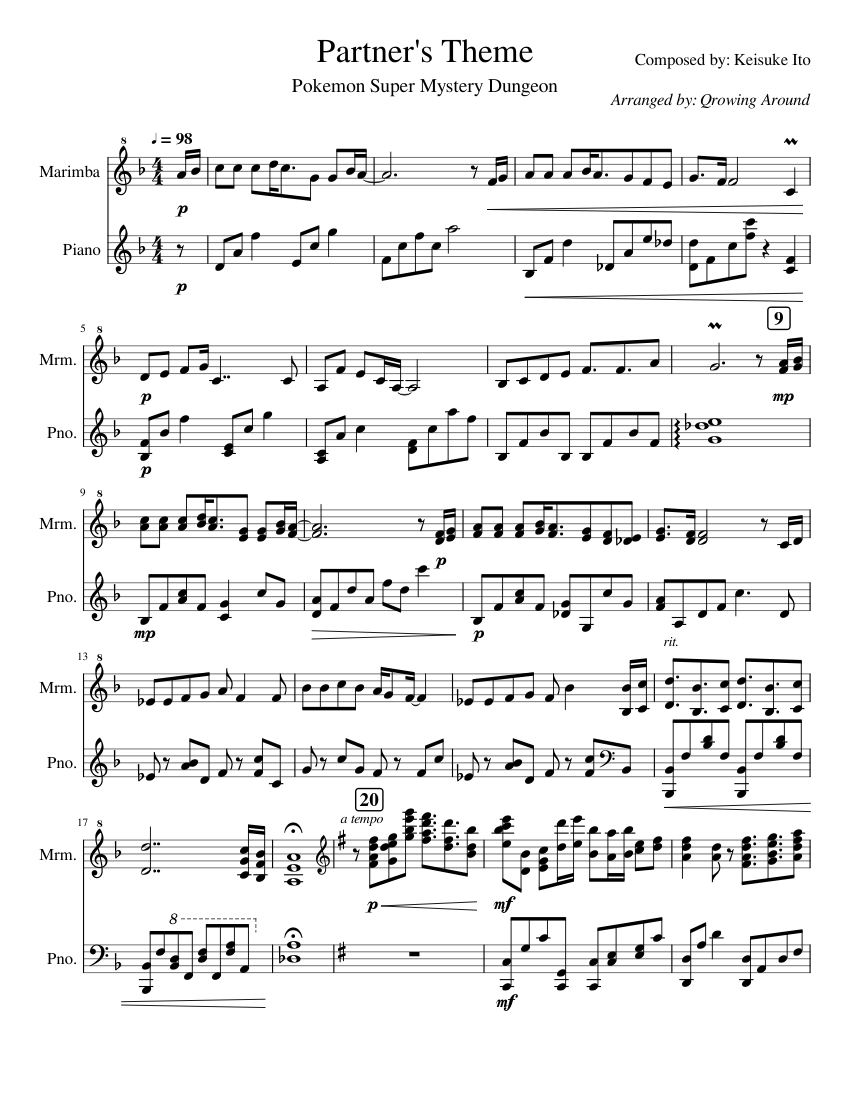Partner's Theme Sheet Music for Piano, Marimba (Mixed Duet) | MuseScore.com