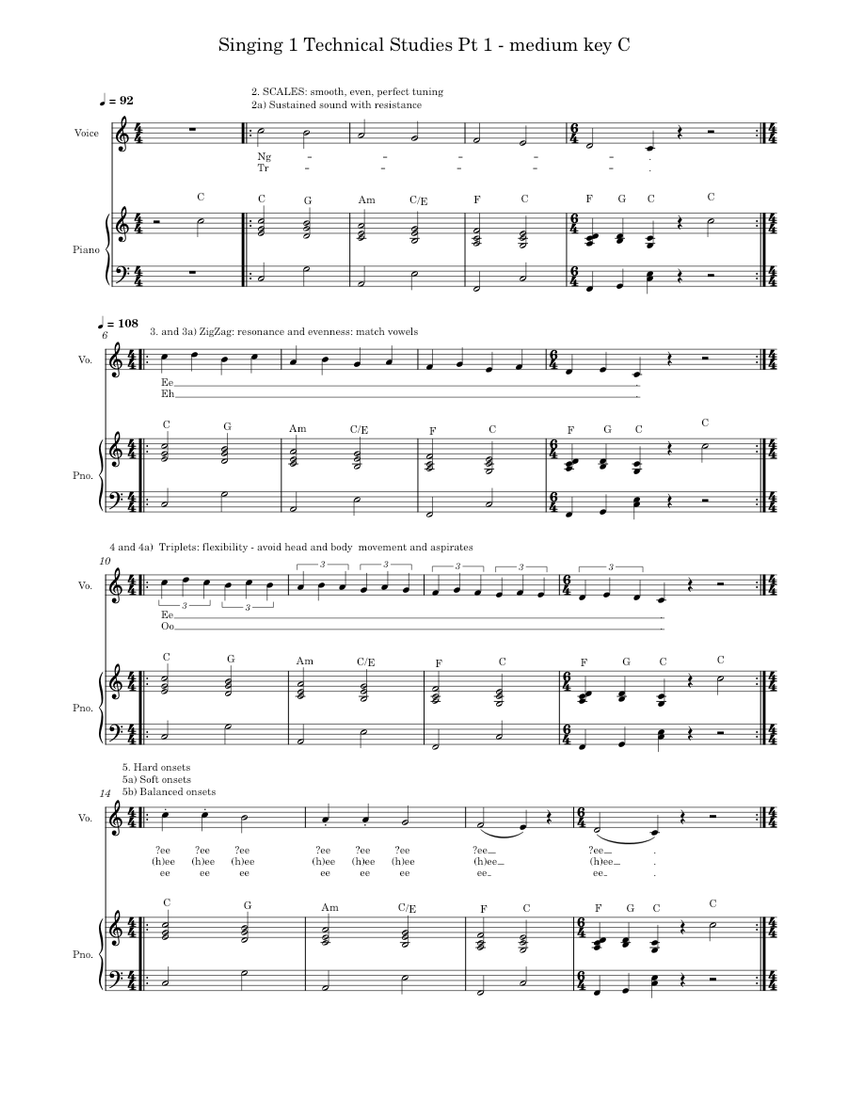 Singing 1 Technical Work Sheet music for Piano, Vocals (Piano-Voice ...