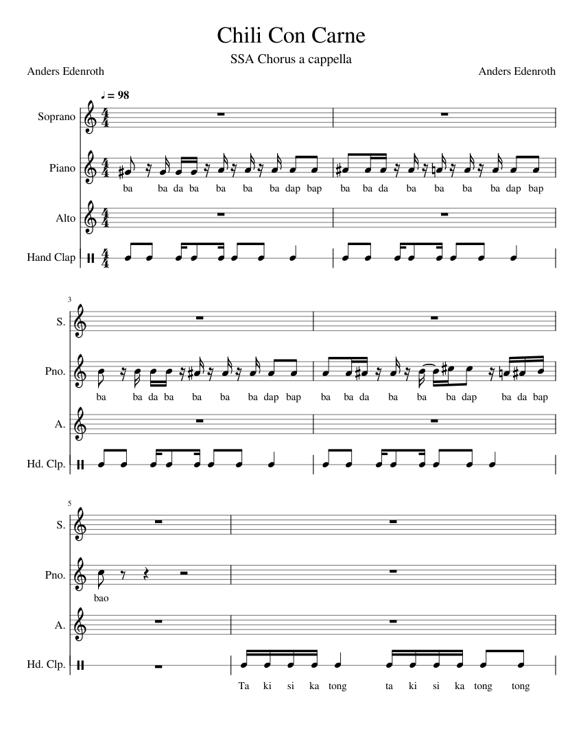 Chili Con Carne 2nd sop and vocal perc. Sheet music for Piano, Soprano ...