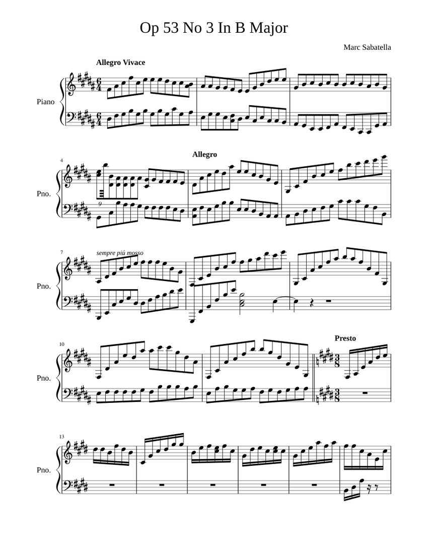 Op 53 No 3 In B Major Sheet music for Piano (Solo) | Musescore.com