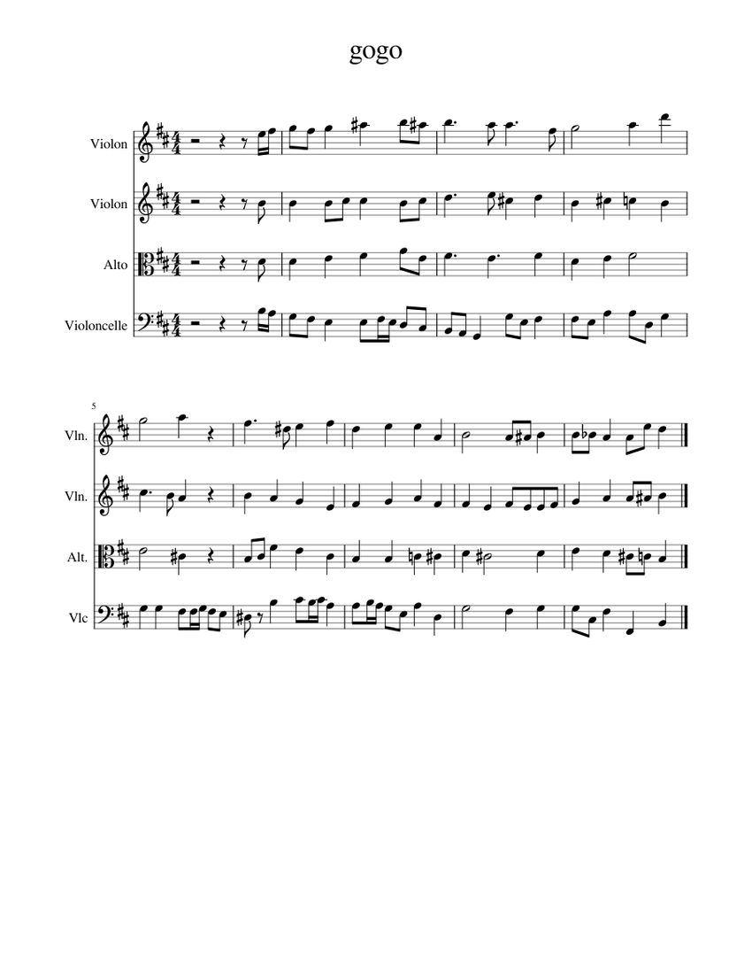 Gogo Sheet Music for Violin, Viola, Cello (String Quartet) | MuseScore.com