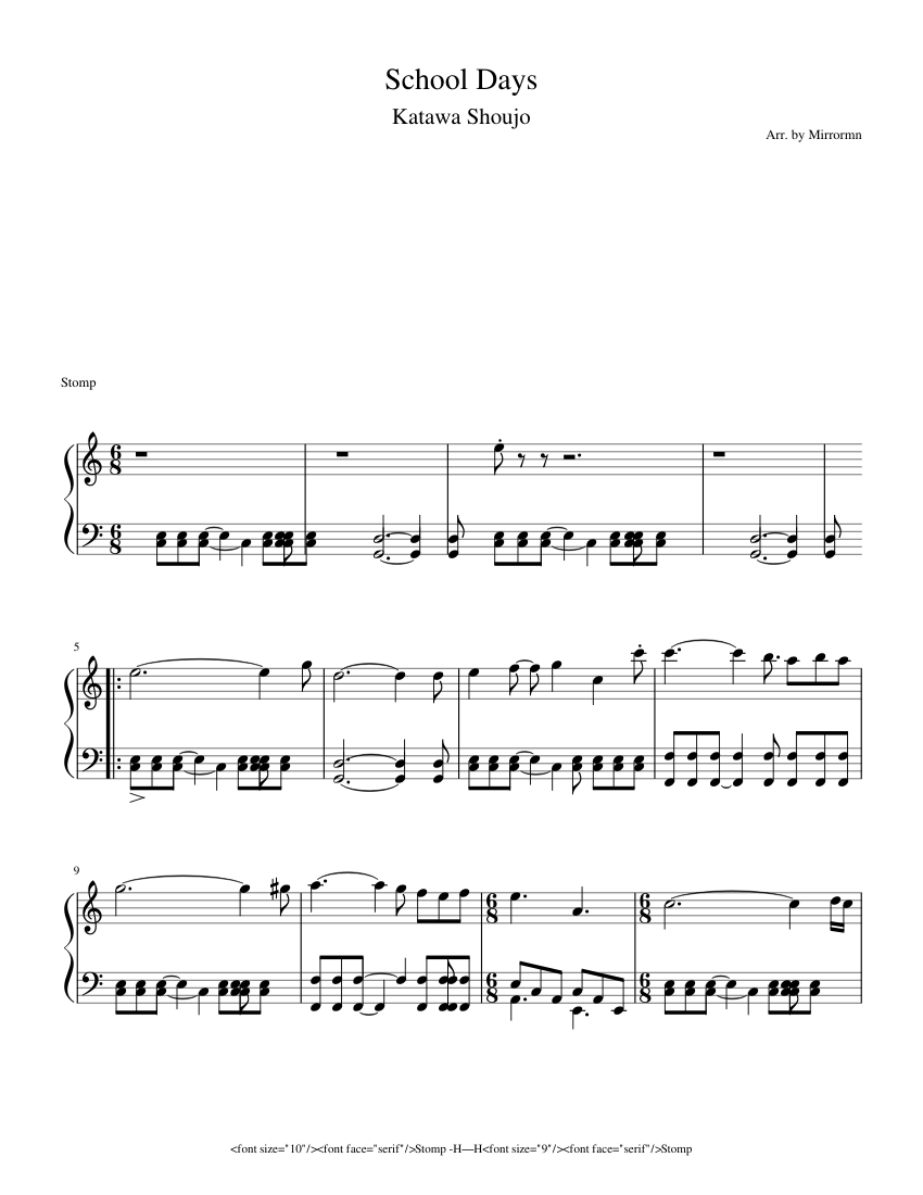School Days Sheet Music for Piano (Solo) | MuseScore.com