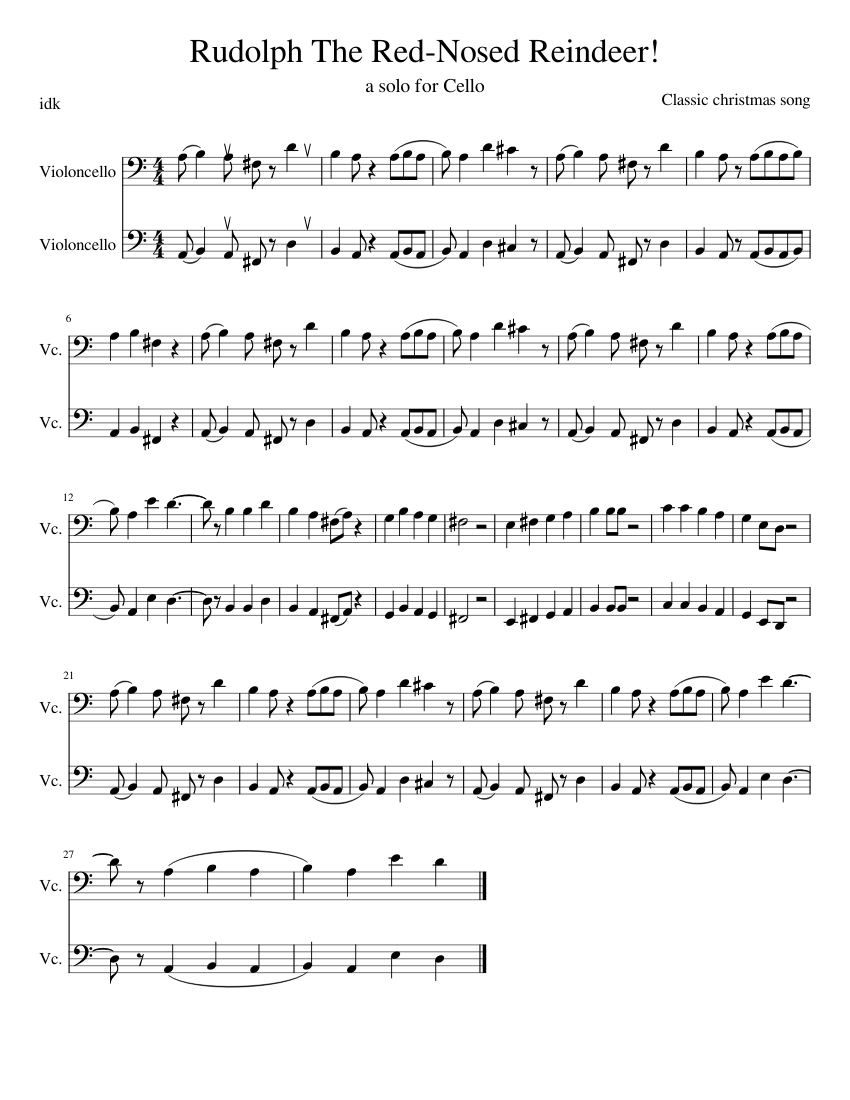 Rudolph_The_Red-Nosed_Reindeer! for cello Sheet music for Cello (String ...