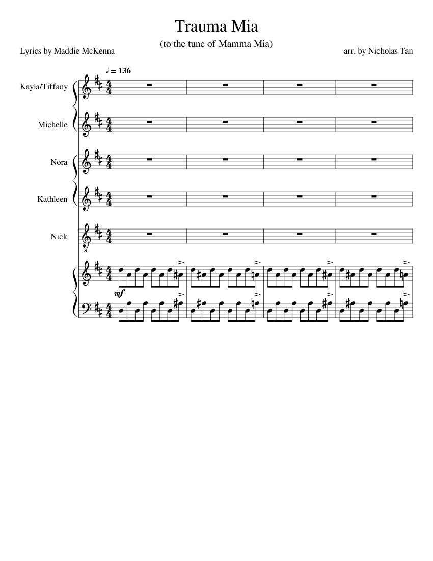 Trauma Mia Sheet Music for Piano, Soprano, Alto, Tenor (SATB ...