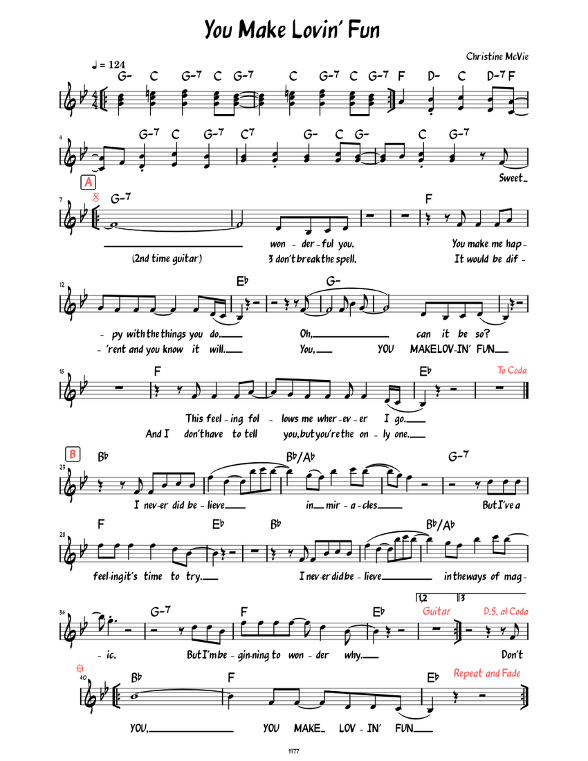 You Make Loving Fun (Lead sheet with lyrics ) Sheet Music with Chords ...