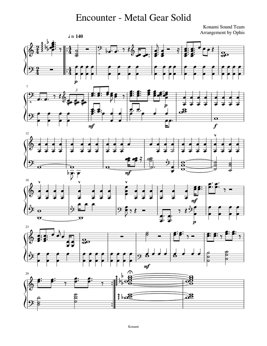 Encounter - Metal Gear Solid Sheet Music for Piano (Solo) easy ...