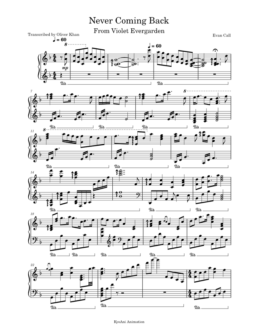 Never Coming Back Sheet Music for Piano (Solo) | MuseScore.com