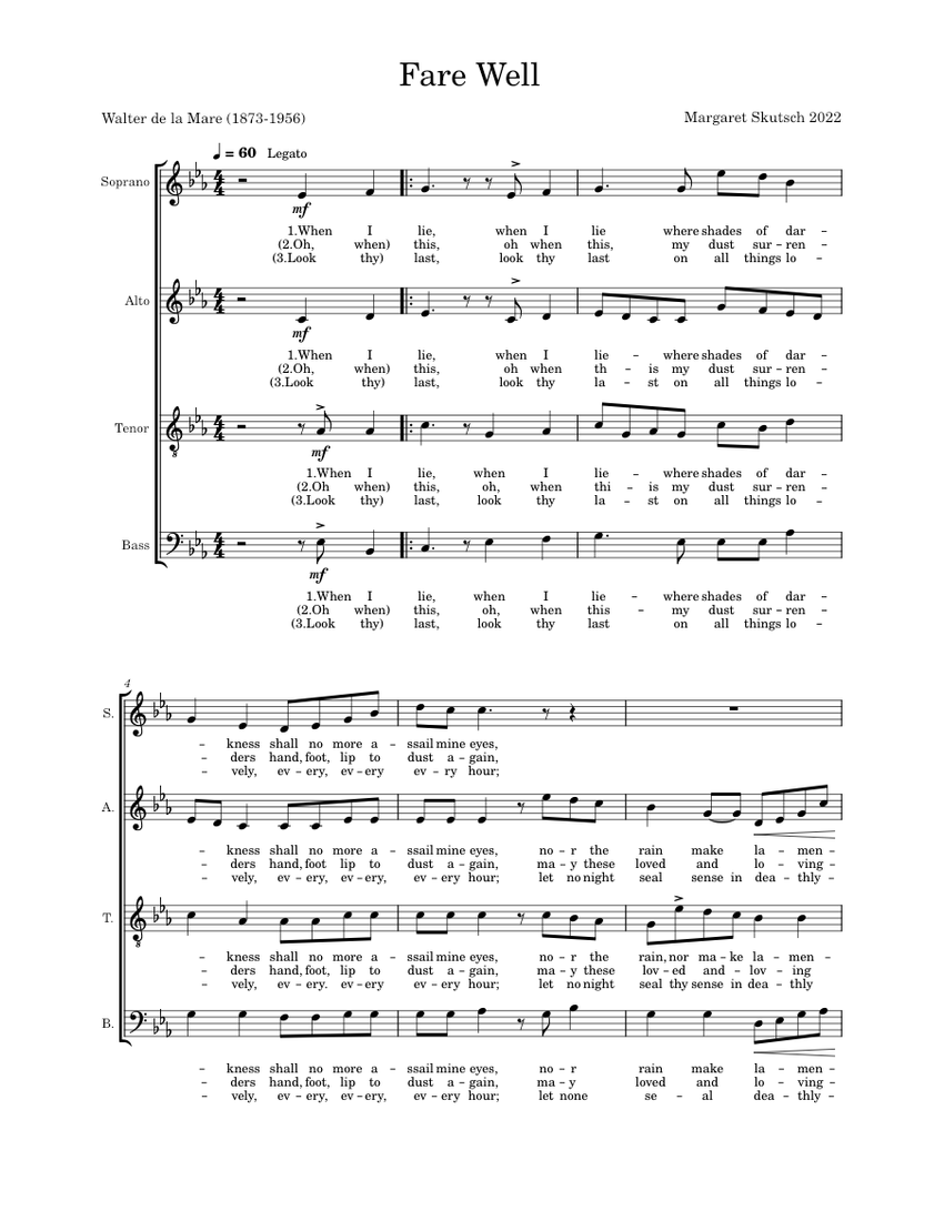 Fare Well - Margaret Skutsch Sheet music for Soprano, Alto, Tenor, Bass ...