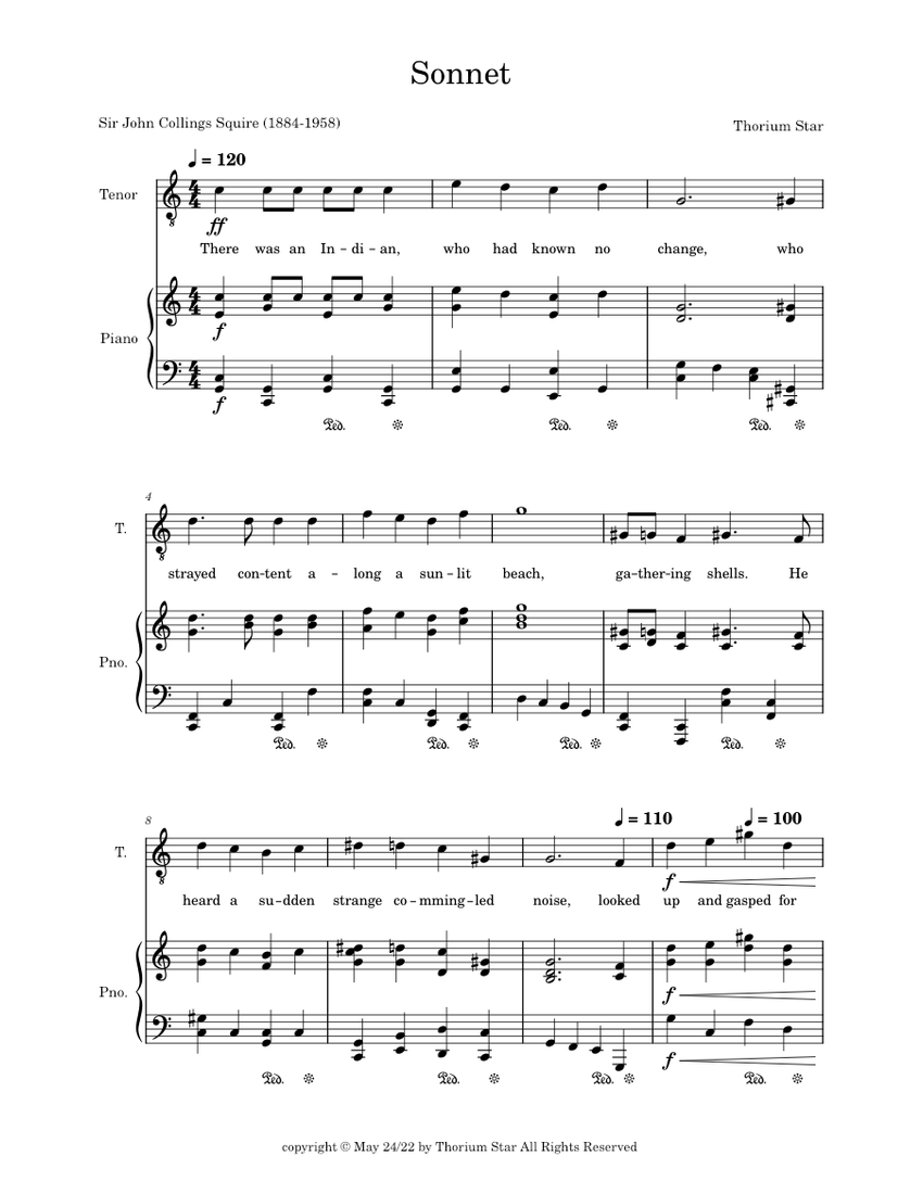 Sonnet Sheet music for Piano, Tenor (Piano-Voice) | Musescore.com